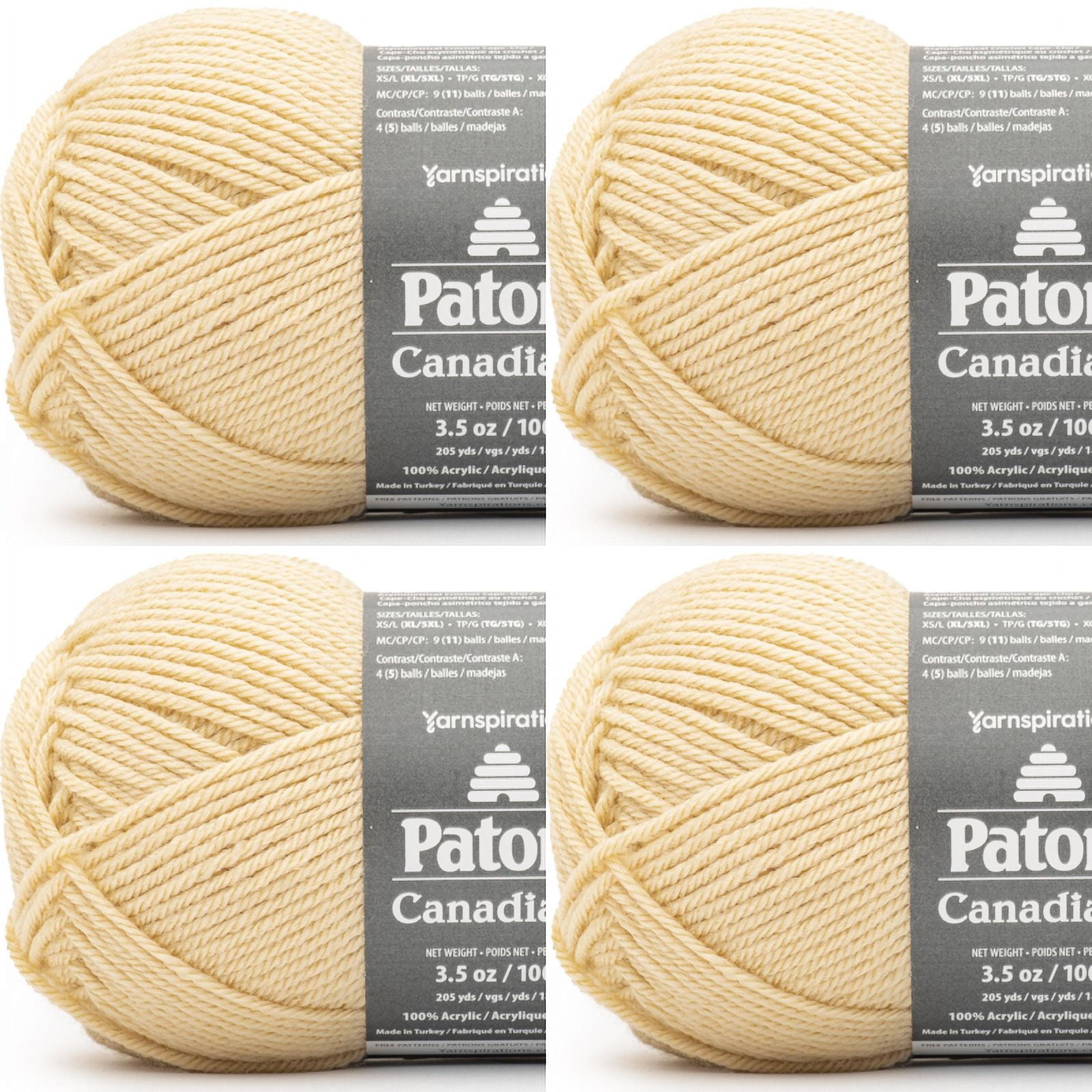 Spinrite Patons Canadiana Yarn - Solids - Pale Yellow, 1 Pack of 4 ...
