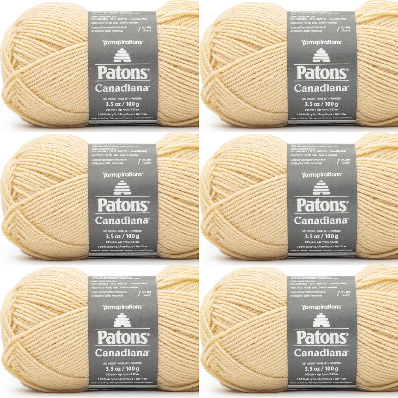 Spinrite Patons Canadiana Yarn - Solids - Pale Yellow, 1 Pack of 6 ...