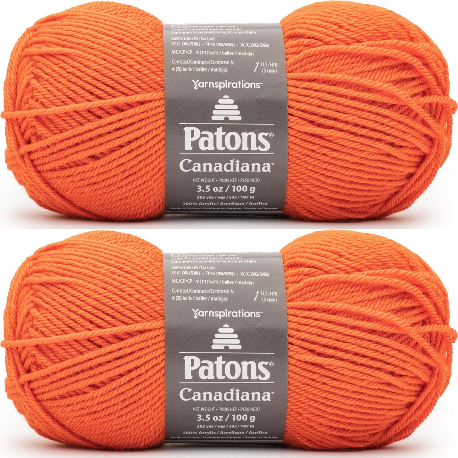 Spinrite Patons Canadiana Yarn - Solids - Pumpkin, 1 Pack of 2 Piece ...