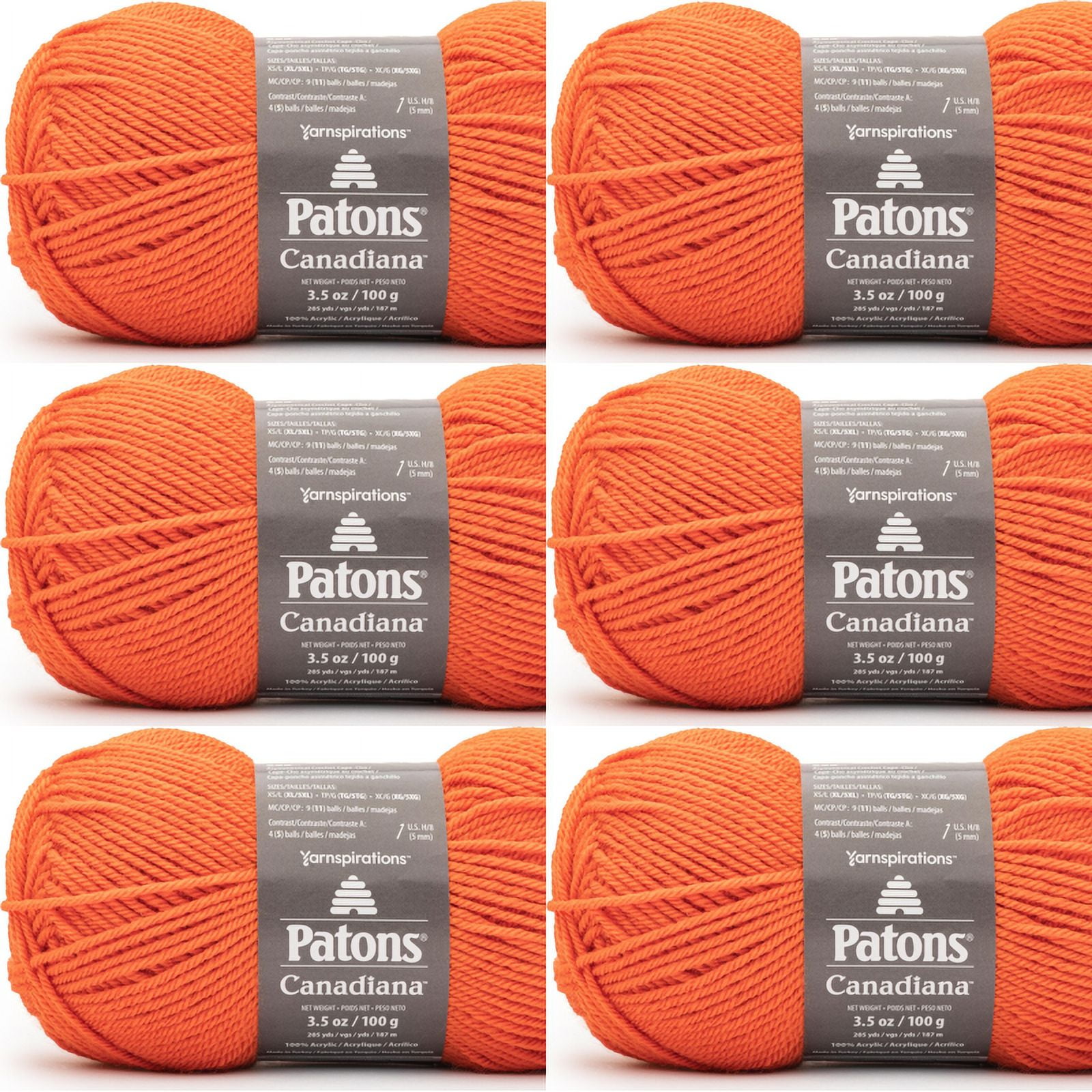 Spinrite Patons Canadiana Yarn - Solids - Pumpkin, 1 Pack of 6 Piece ...