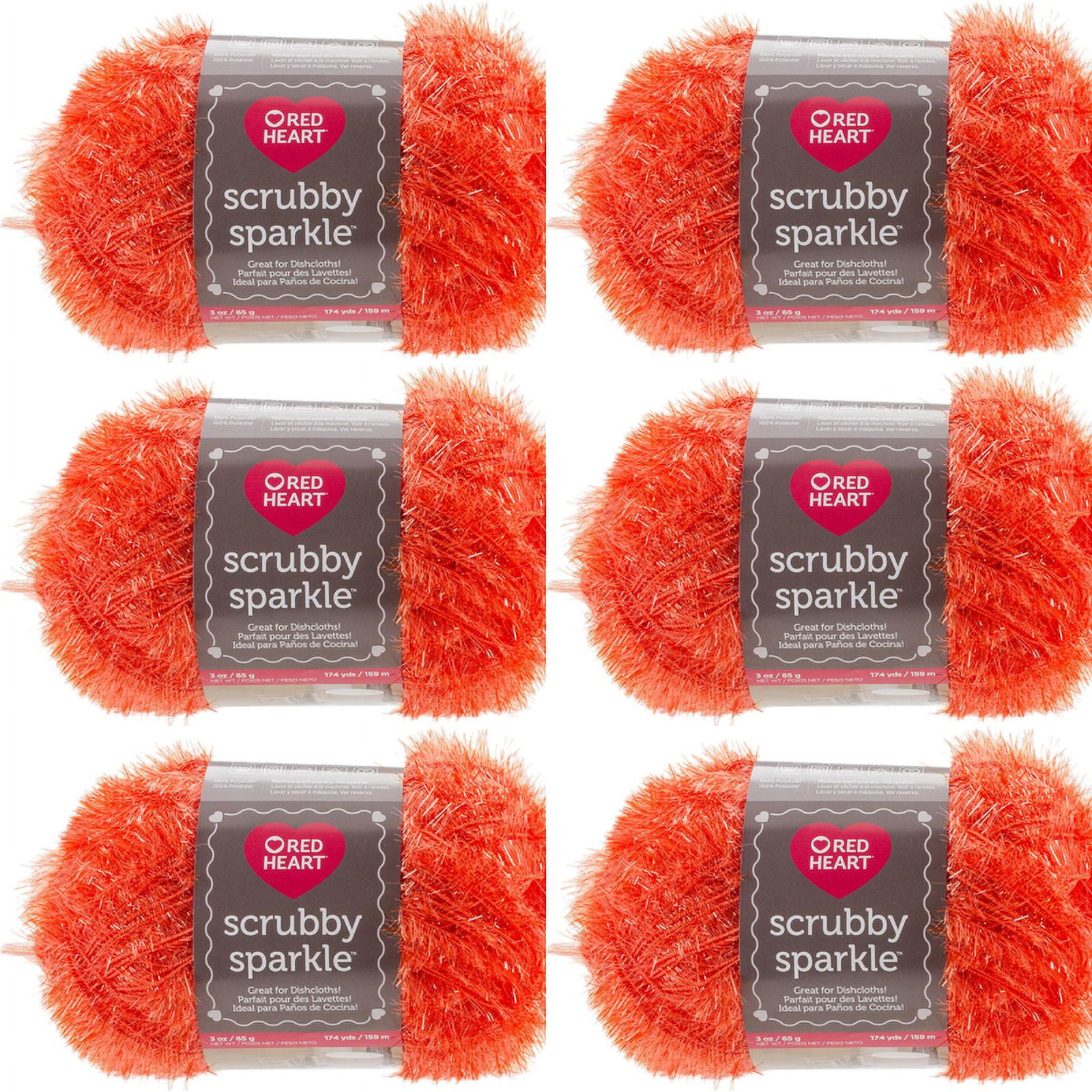 Spinrite Red Heart Scrubby Sparkle Yarn - Orange, 1 Pack of 6 Piece ...