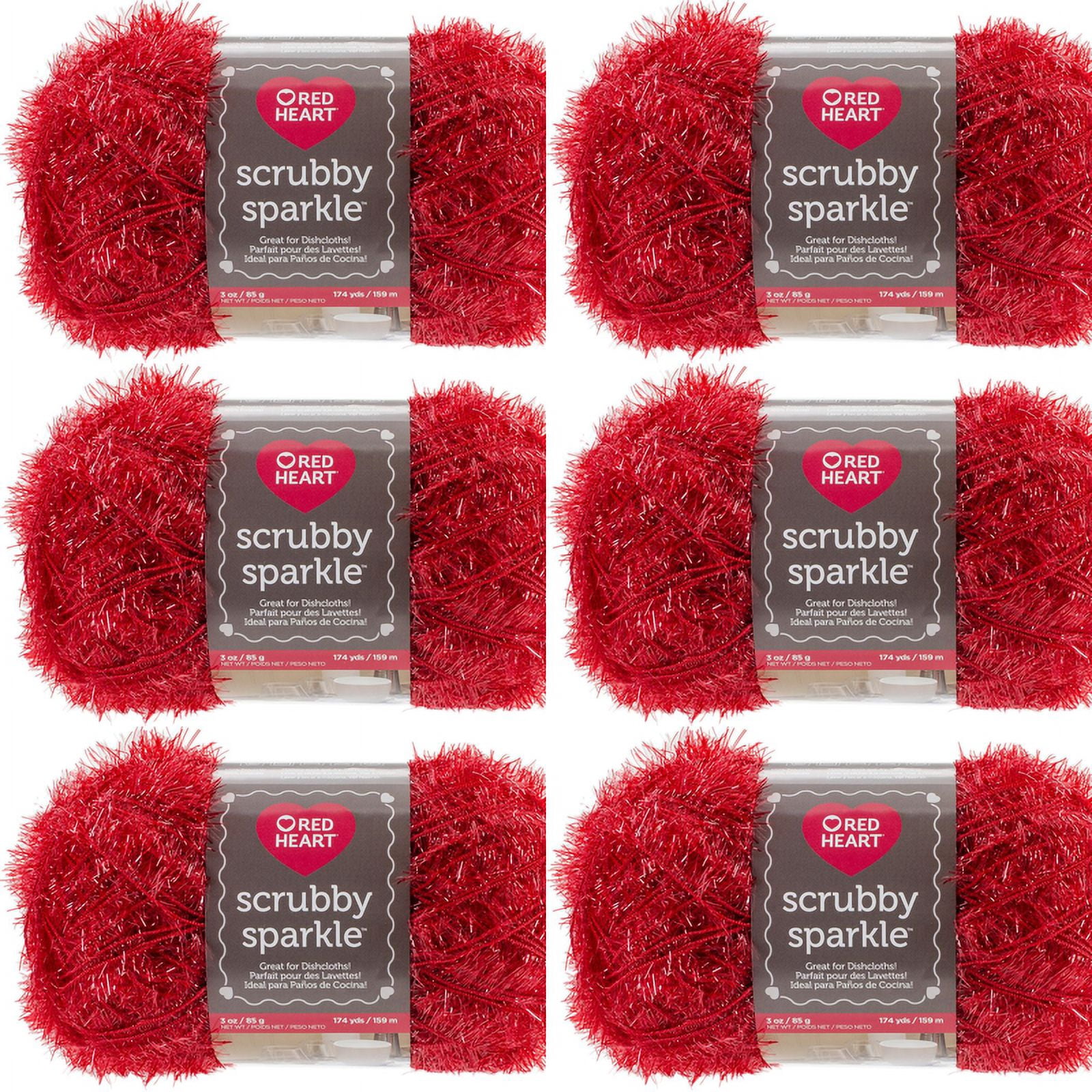 Spinrite Red Heart Scrubby Sparkle Yarn - Strawberry, 1 Pack of 6 Piece ...