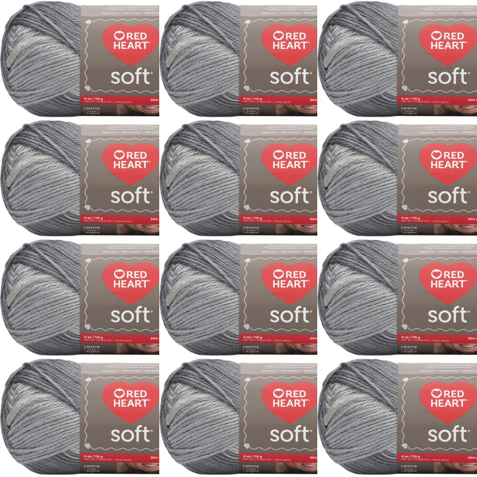 Spinrite Red Heart Soft Yarn - Greyscale, 1 Pack of 12 Piece - Walmart.com