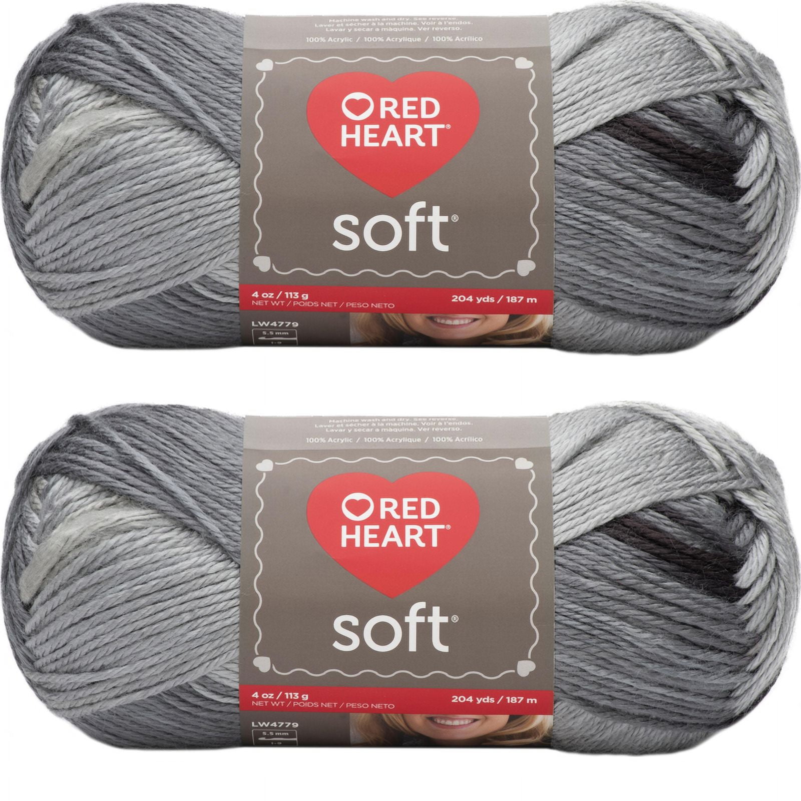Spinrite Red Heart Soft Yarn - Greyscale, 1 Pack of 2 Piece - Walmart.com