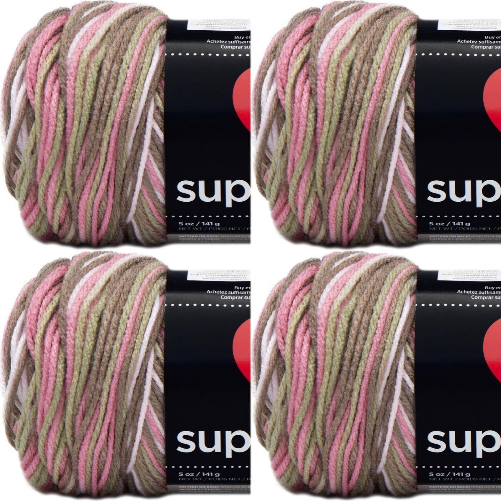 Spinrite Red Heart Super Saver Yarn - Pink Camo, 1 Pack of 4 Piece ...
