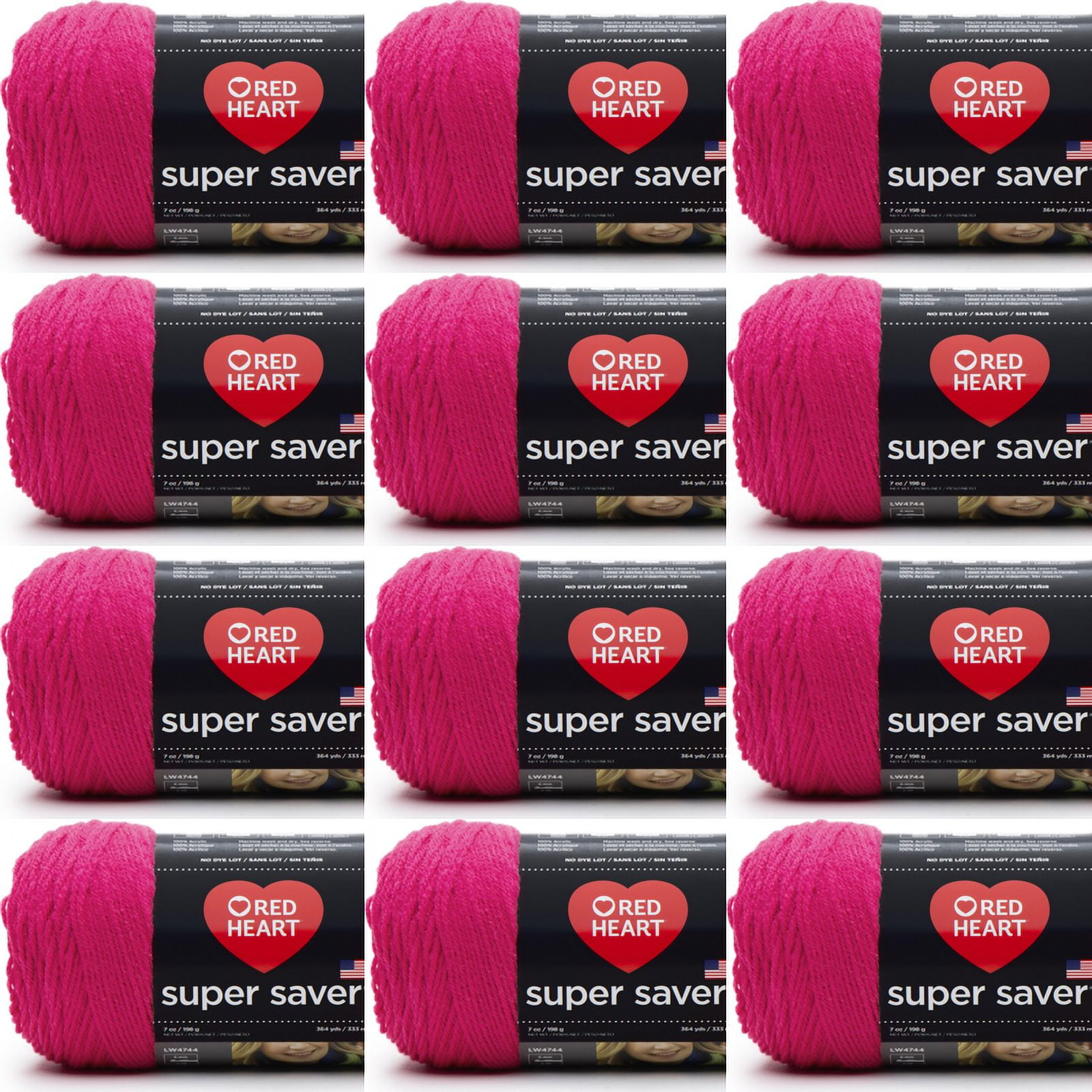 Spinrite Red Heart Super Saver Yarn - Shocking Pink, 1 Pack of 12 Piece ...