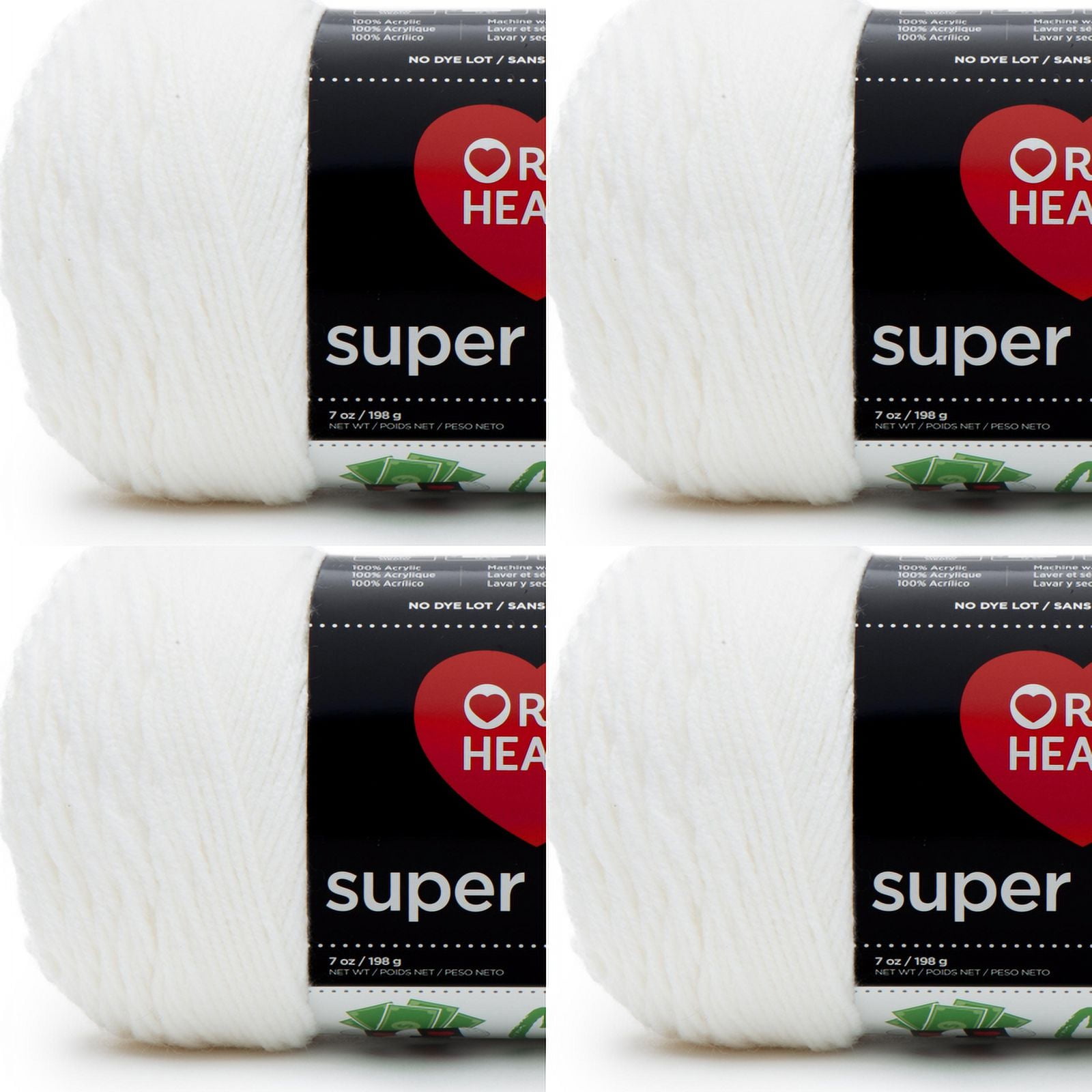 Spinrite Red Heart Super Saver Yarn - White, 1 Pack of 4 Piece ...