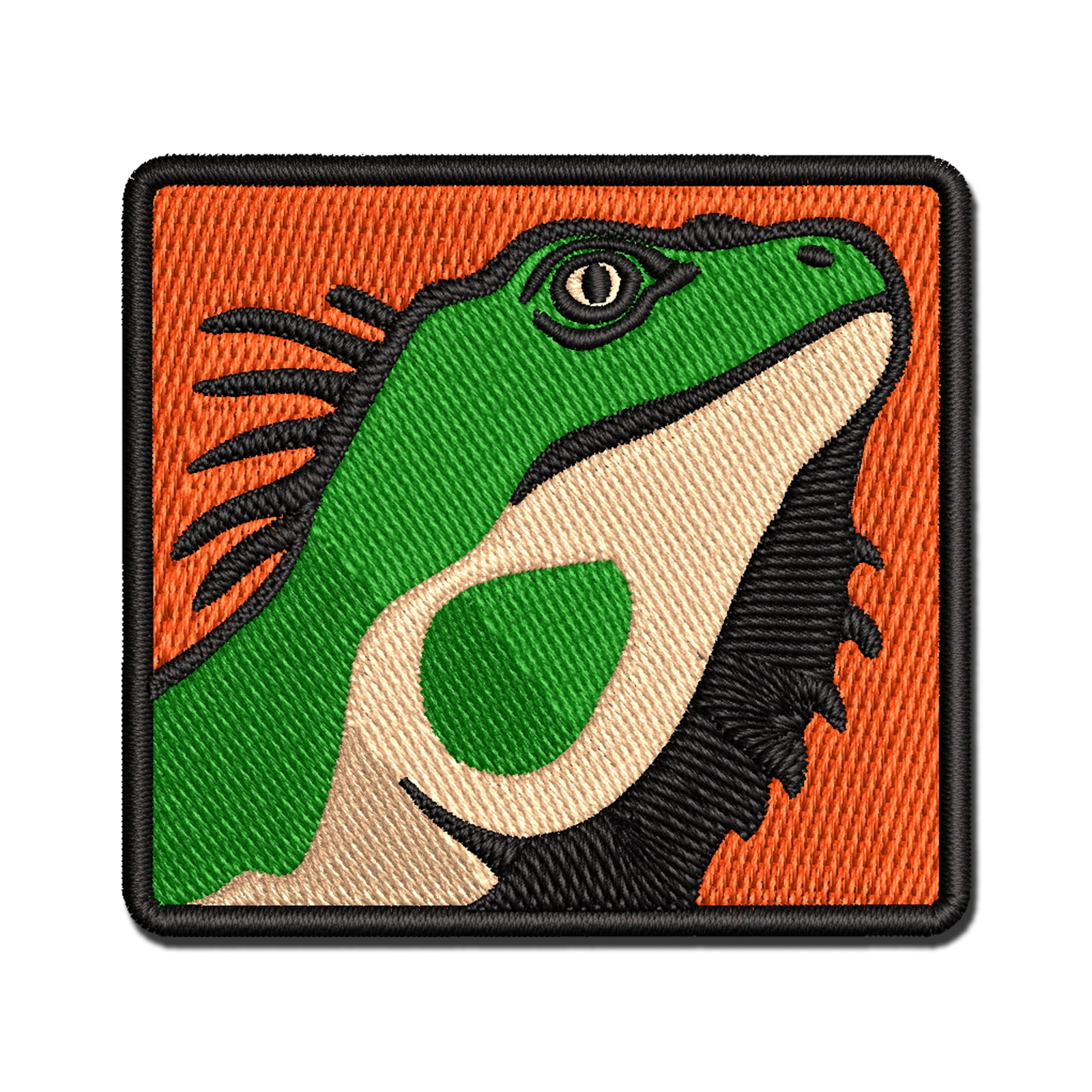 Spiny Green Iguana Lizard Head Applique Multi-Color Embroidered Iron-On ...