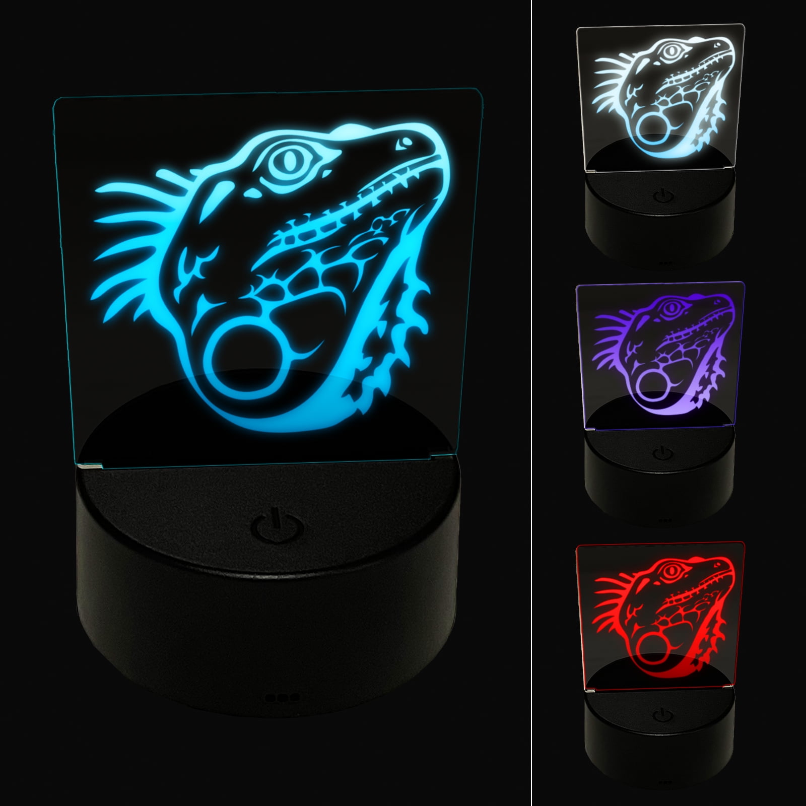 Spiny Green Iguana Lizard Head LED Night Light Sign 3D Illusion Desk ...