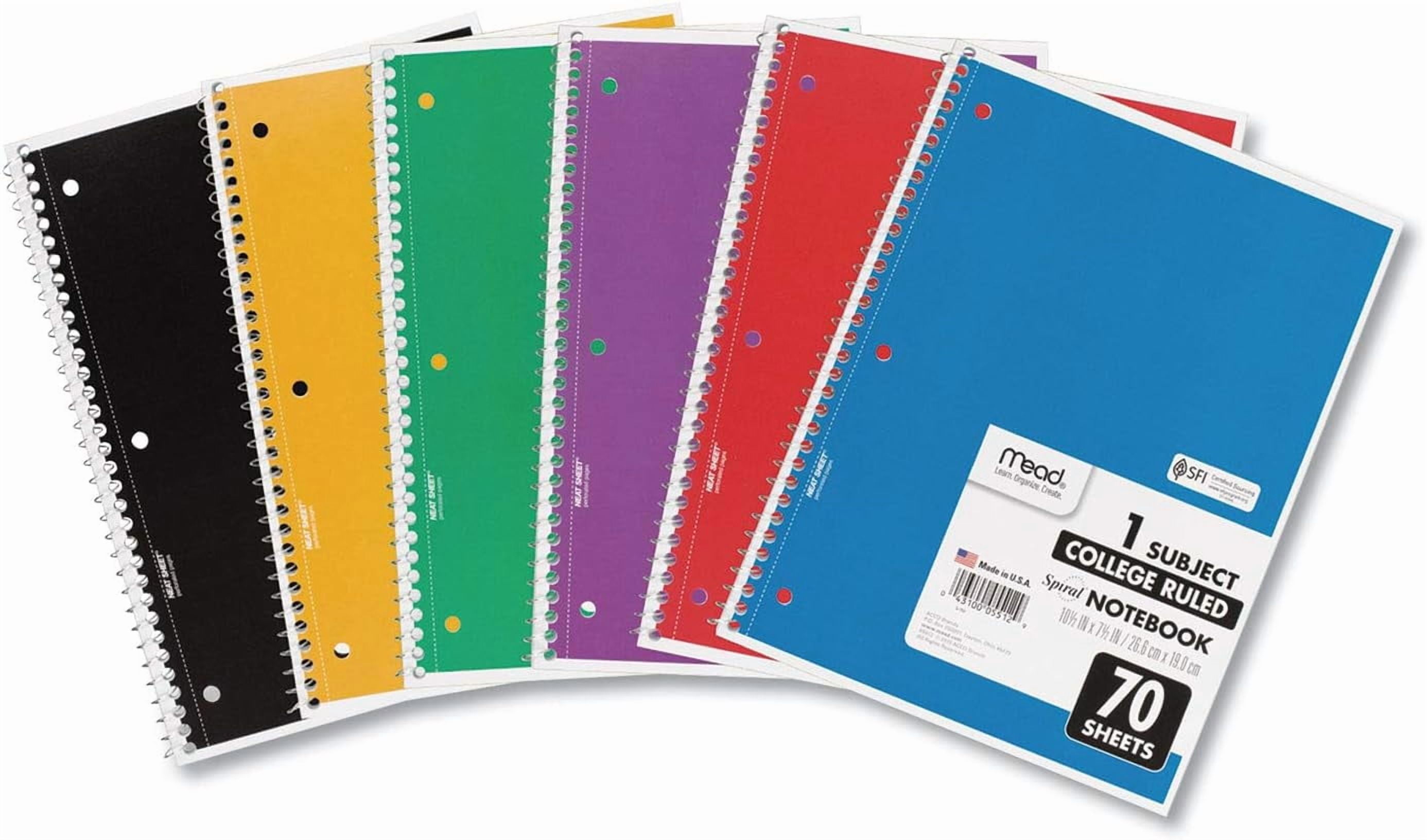 Spiral , 1 Subject, College Ruled Paper, 7-1/2" x 10-1/2", 70 Sheets ...