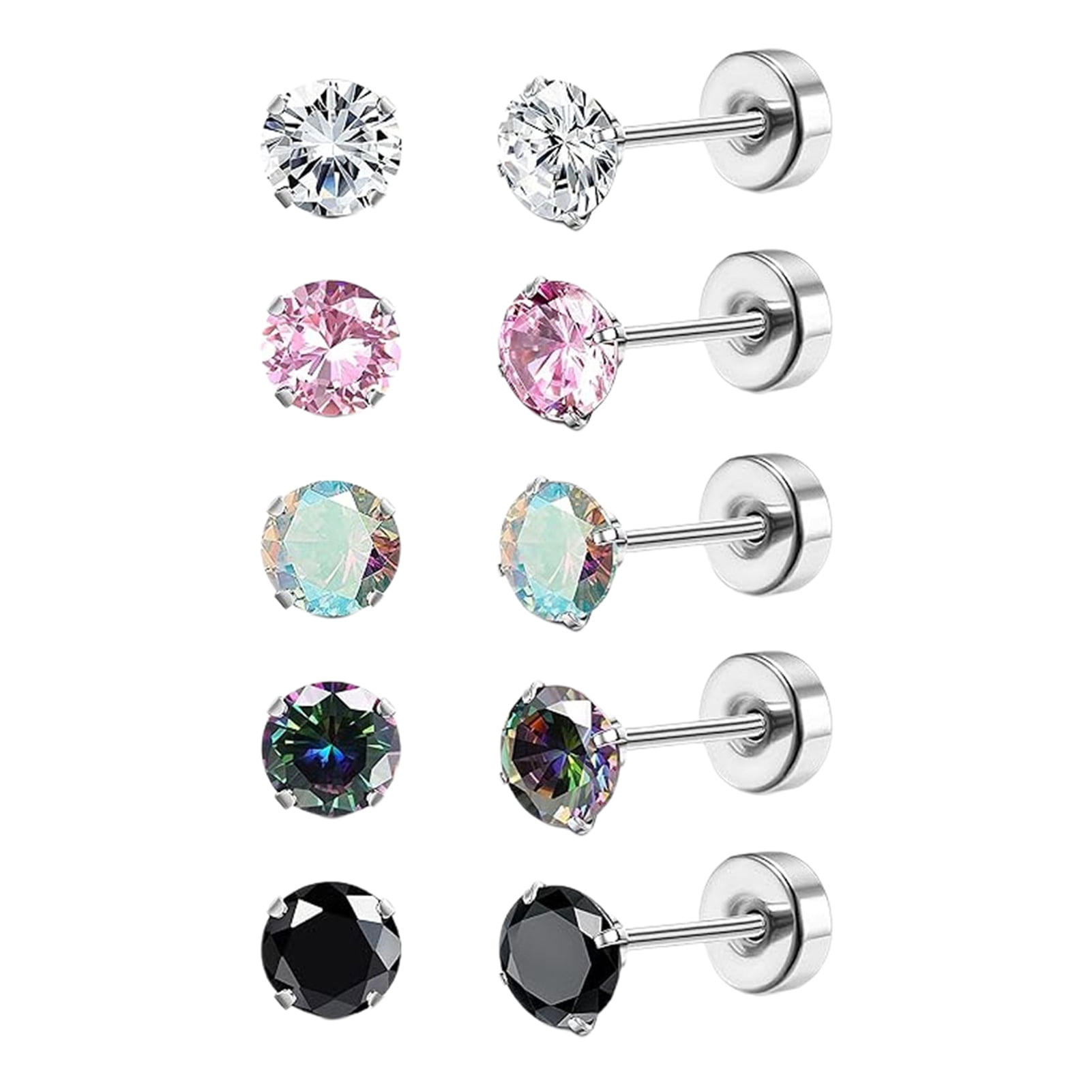Spiral Back Earrings 5/8 Pairs Unisex Stainless Steel Stud Earrings ...