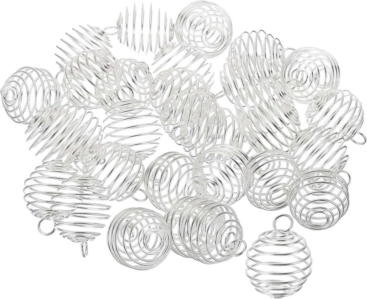 Spiral Bead Cages Pendant, Stainless Steel Spring Stone Holder Necklace ...