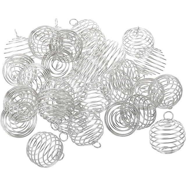 Spiral Bead Cages Pendant, Stainless Steel Spring Stone Holder Necklace ...