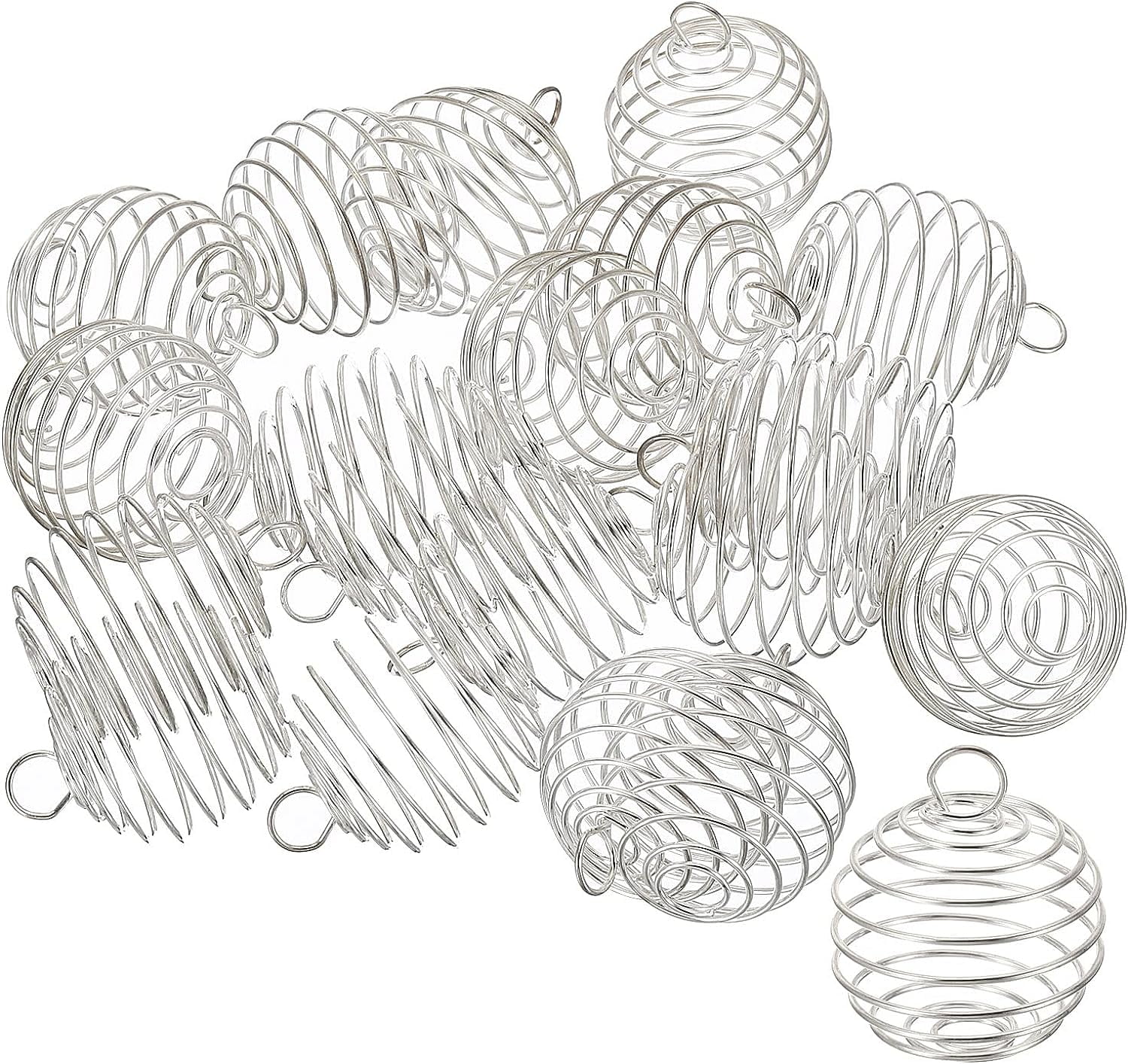 Spiral Bead Cages Pendant, Stainless Steel Spring Stone Holder Necklace ...