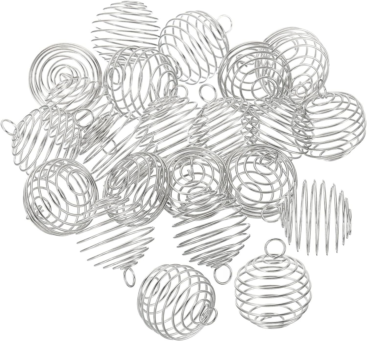 Spiral Bead Cages Pendant, Stainless Steel Spring Stone Holder Necklace ...