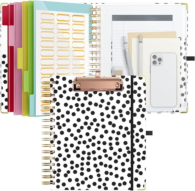 Spiral Binder Organizer with 5-Tab Dividers, Clipboard Portfolio with ...