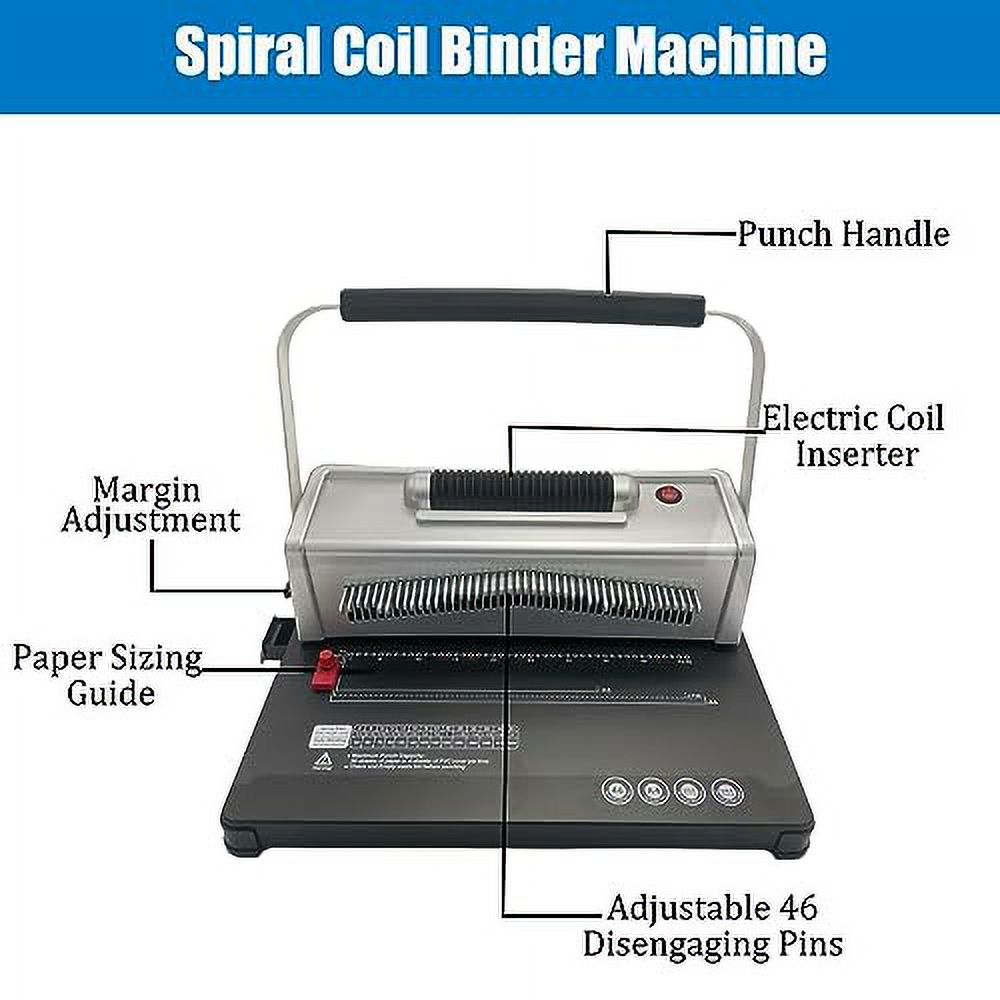 Spiral Binding Machine,Electric Coil inserter,46 Holes Spiral Coil Binder,Manual Round Hole ...