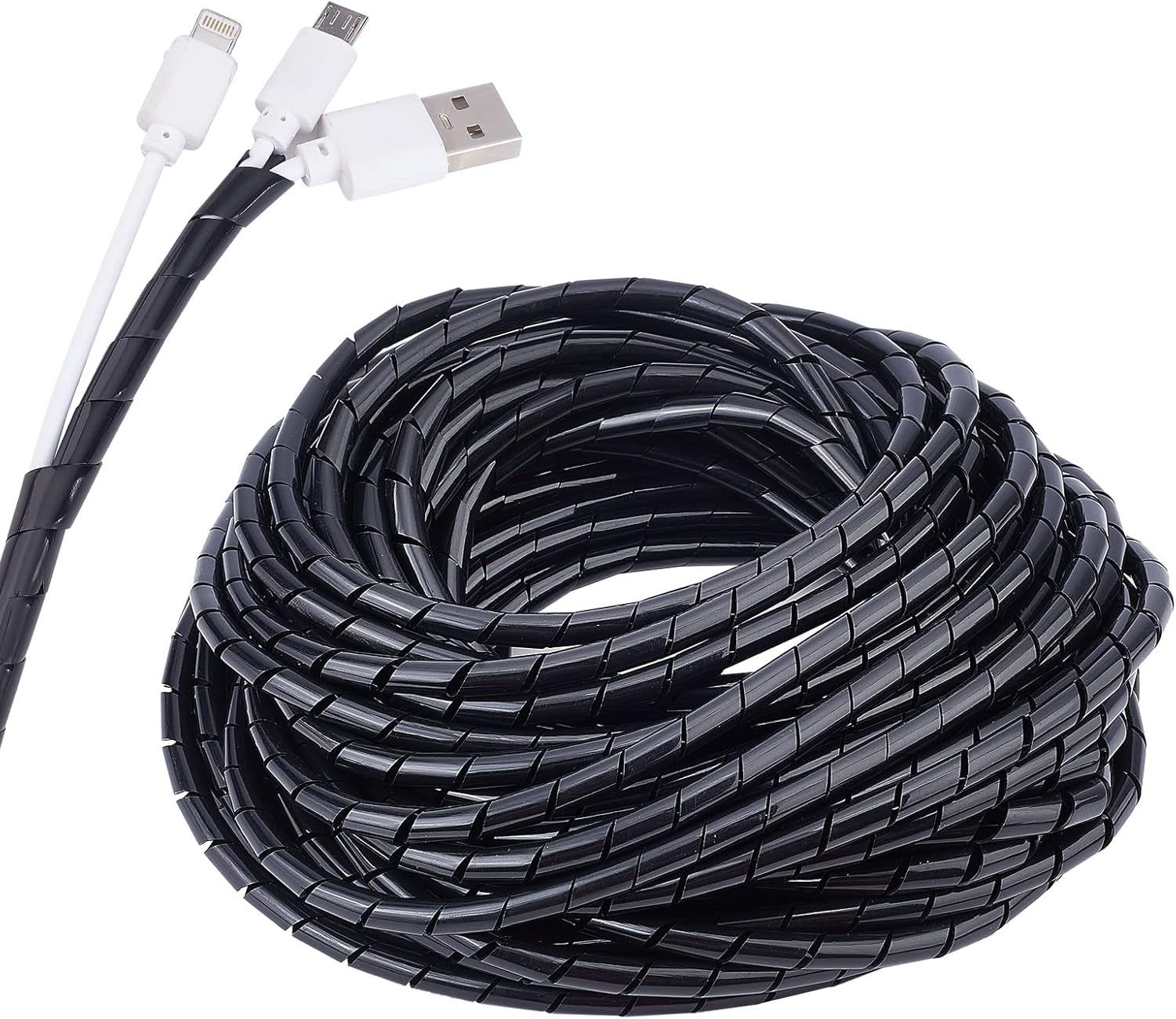 Spiral Cable Wrap 49Ft /15m Cable Spiral Wire Wrap 1/5 inch /6mm Spiral ...
