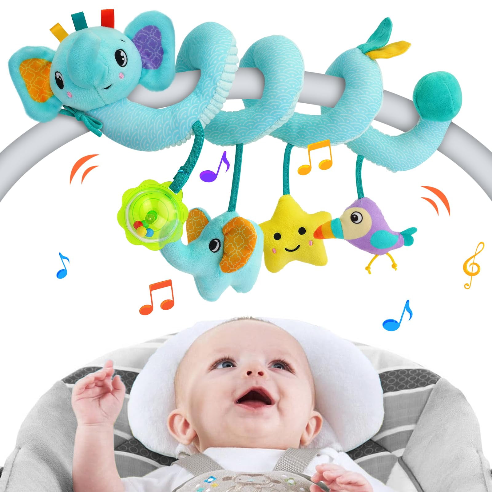 Spiral Car Seat Activity Toy, Stroller Arch Baby Crib Hanging Toy with ...