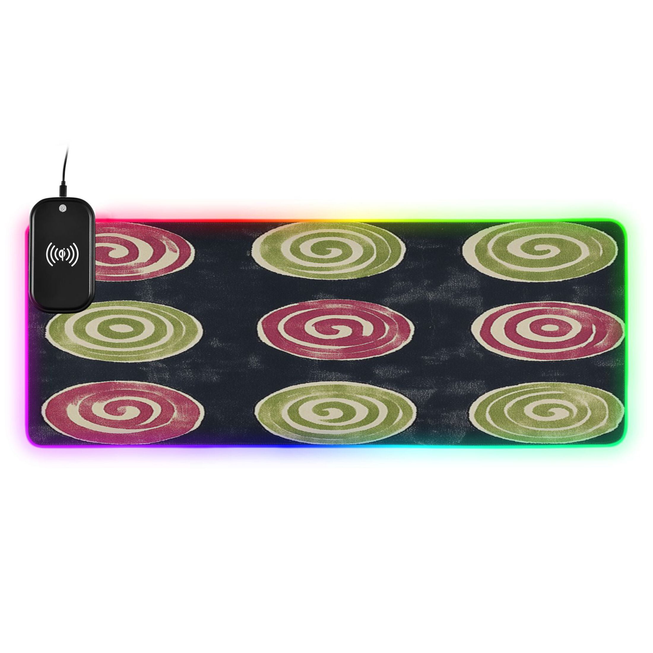 Spiral Circles Shapes Large RGB Gaming Mouse Pad with Fast Wireless ...