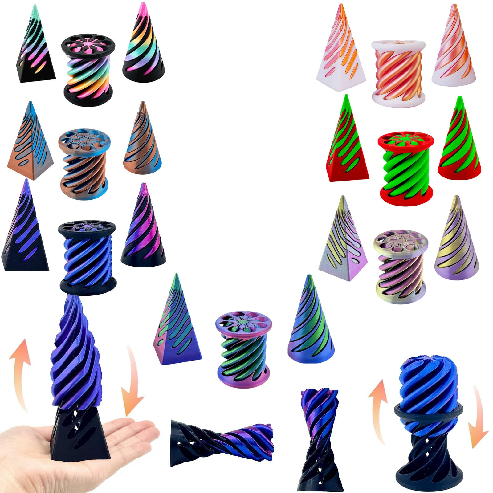 Spiral Cone Fidget Toy Set of 3 Geometric Fidget Toys for Stress Relief ...