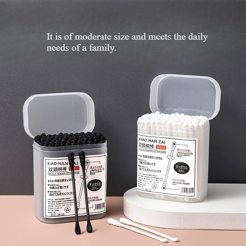 Spiral Ear Pick Cotton Swabs 2 in 1 Double Headed Black Cotton Buds for ...