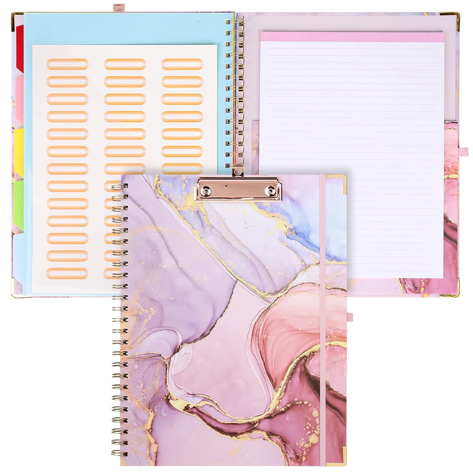 Pink Marble Spiral File Folder, Clipboard Office Organizer, Extra ...