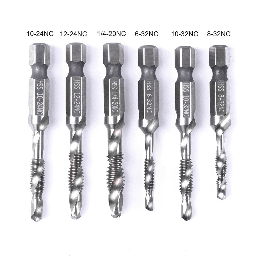 Spiral Flute Hss Combination Countersink Screw Tap Drill Bit Set 1/4 ...