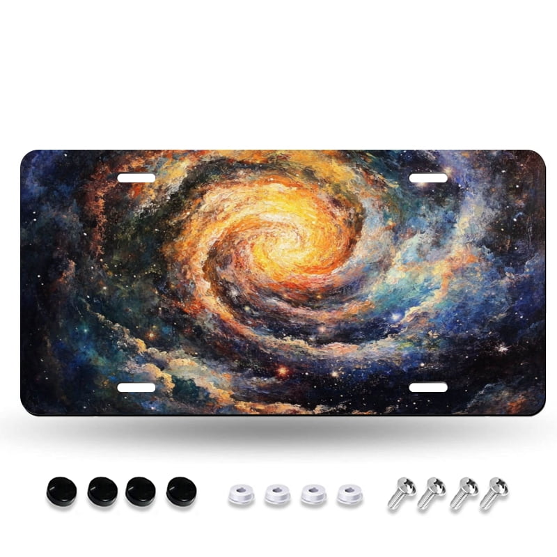 Spiral Galaxy in Oil - Paint Texture License Plate Frame, Decorative ...