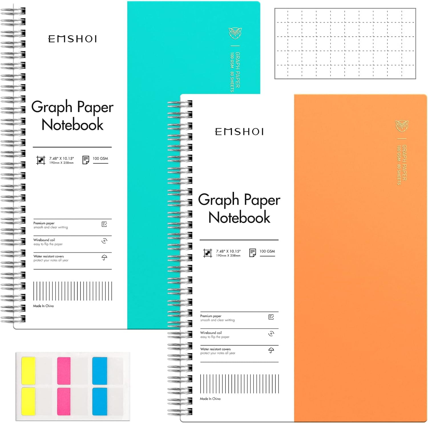 Spiral Graph Notebook, 2 Pack 7.48" x 10.15" B5 Large Graph Paper ...