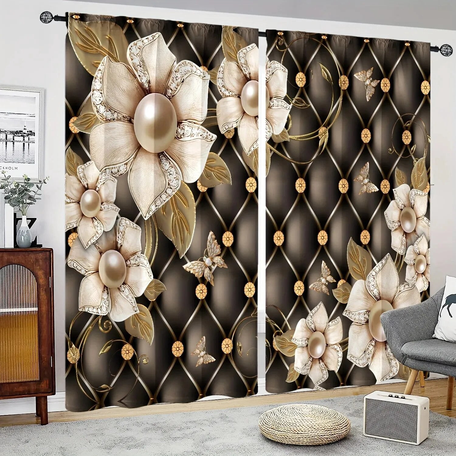 Spiral Illusion Modern Luxury Light Filtering Drapes Flower Theme ...