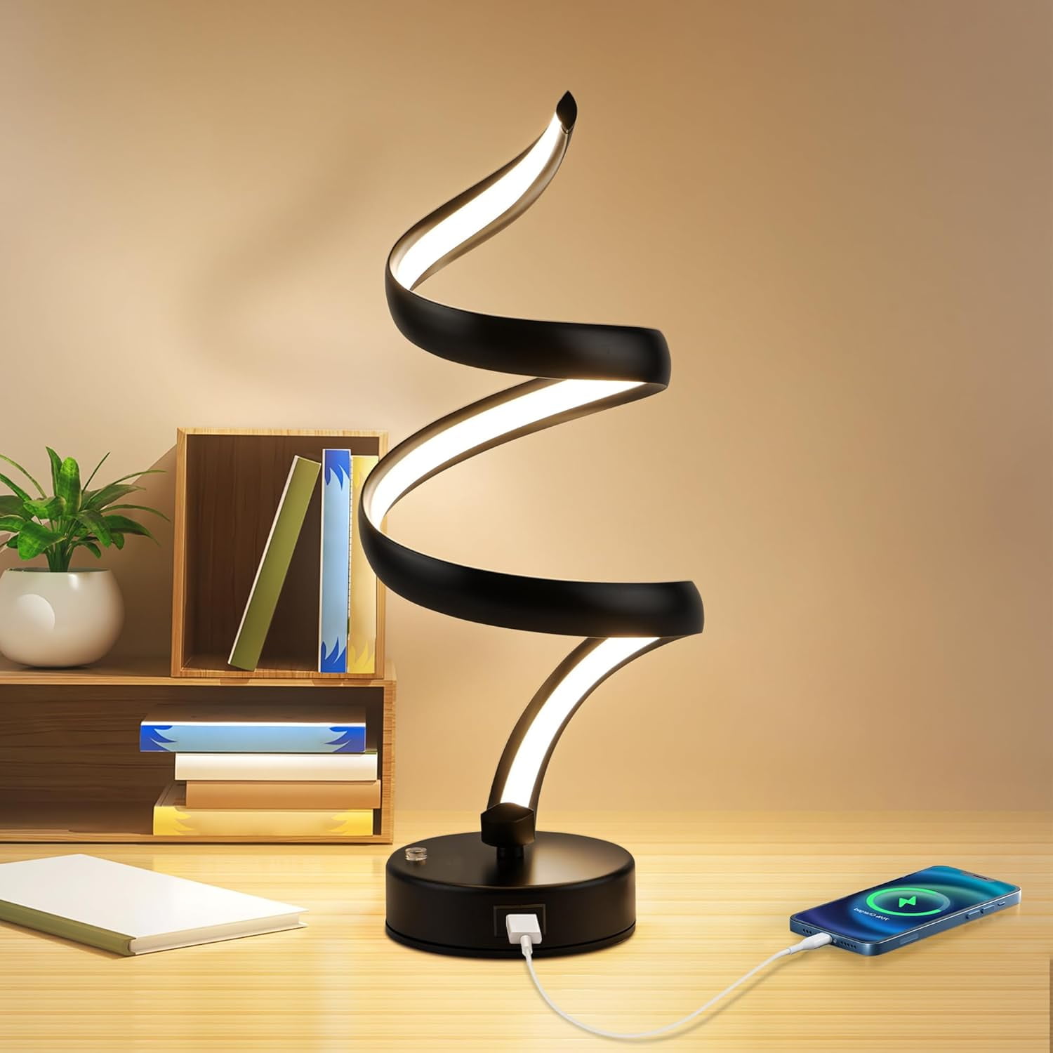 Spiral LED Lamp - Touch-Controlled Dimmable Table Light, Warm White for ...