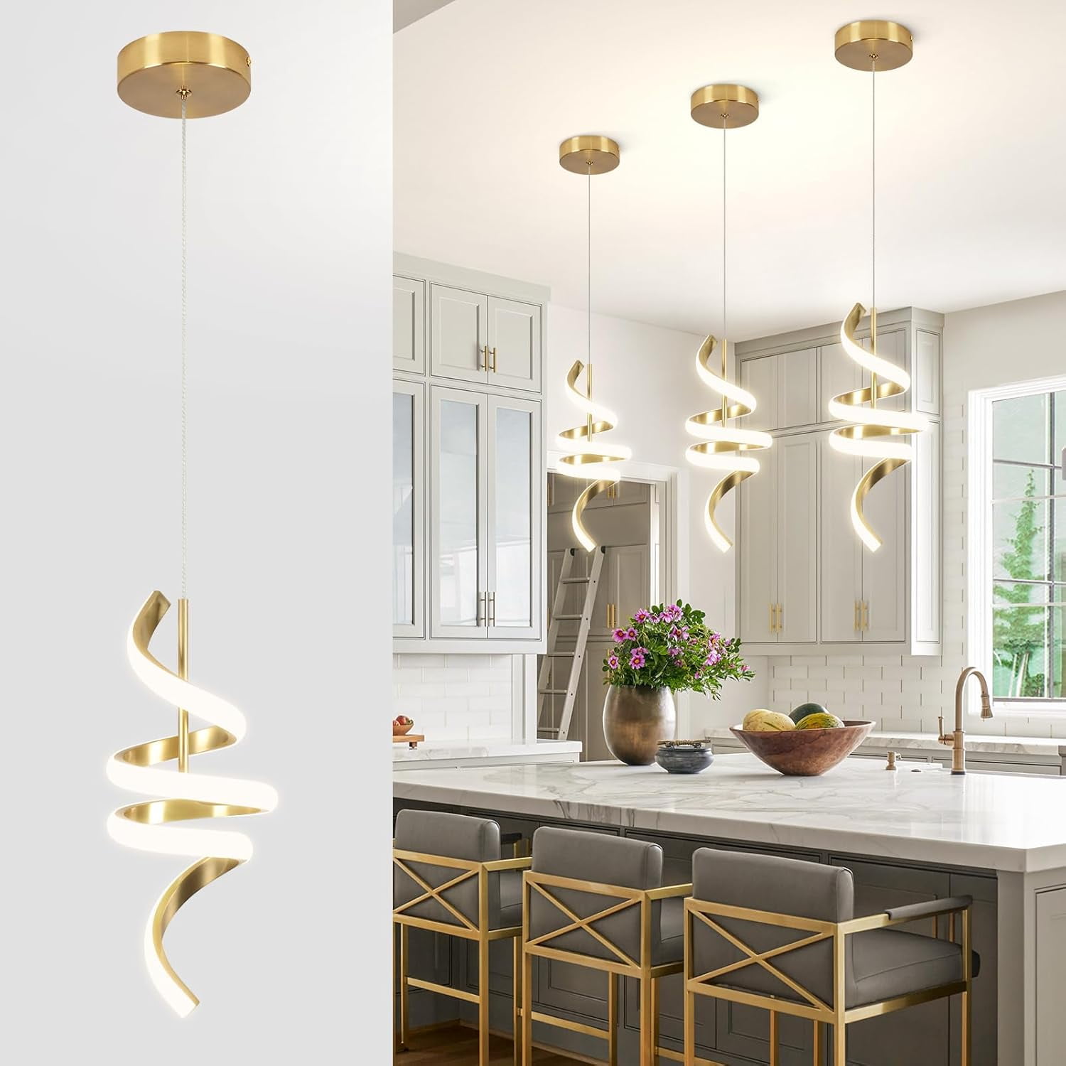 Spiral LED Pendant Light Fixtures, 15IN Modern Pendant Lights ...