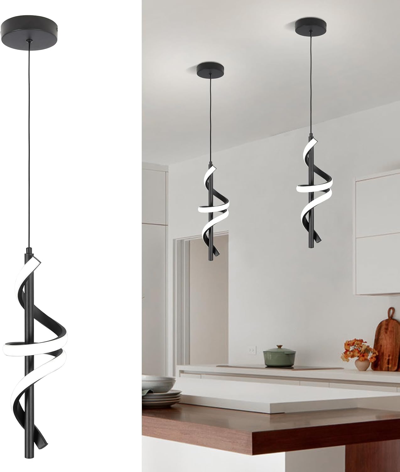 Spiral Led Pendant Light Fixtures, 5500K Cold White Modern Led Pendant ...