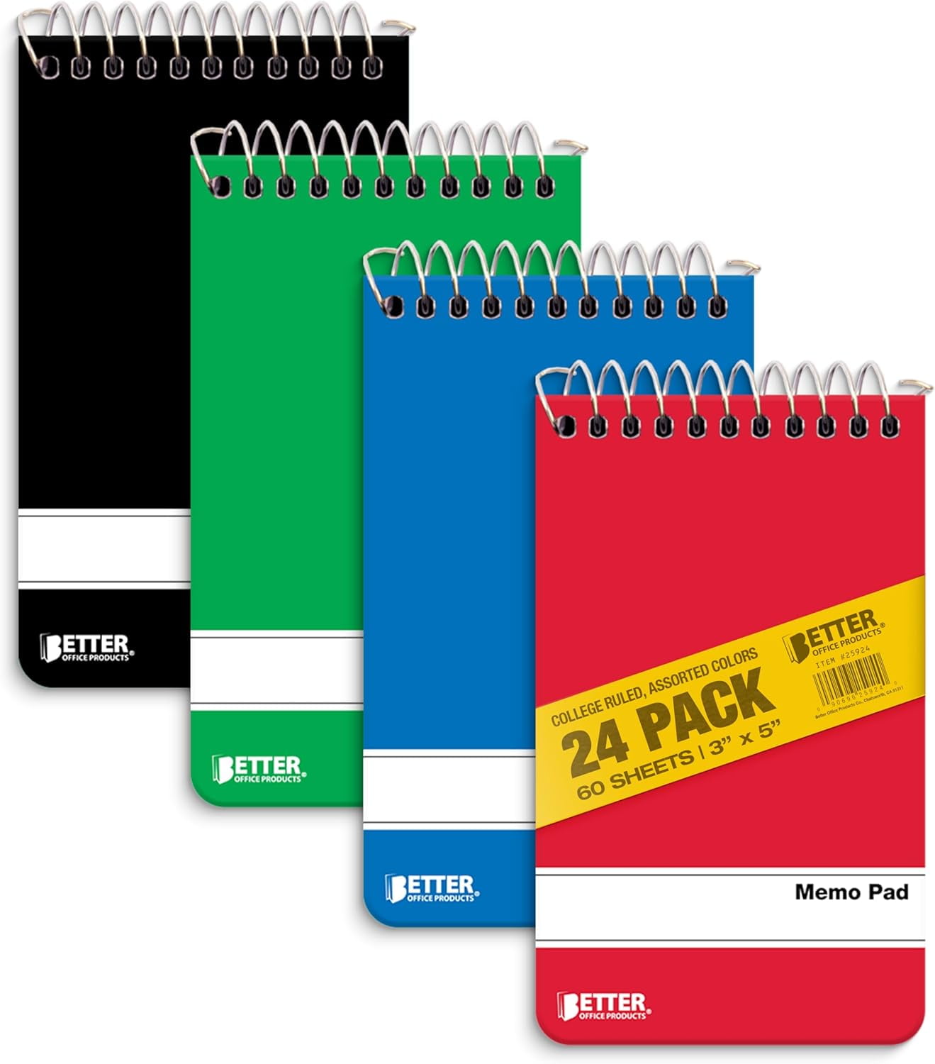 Spiral Memo Pads, 24 Pack, 3 x 5 inches, 60 Sheets, College Rule, by ...