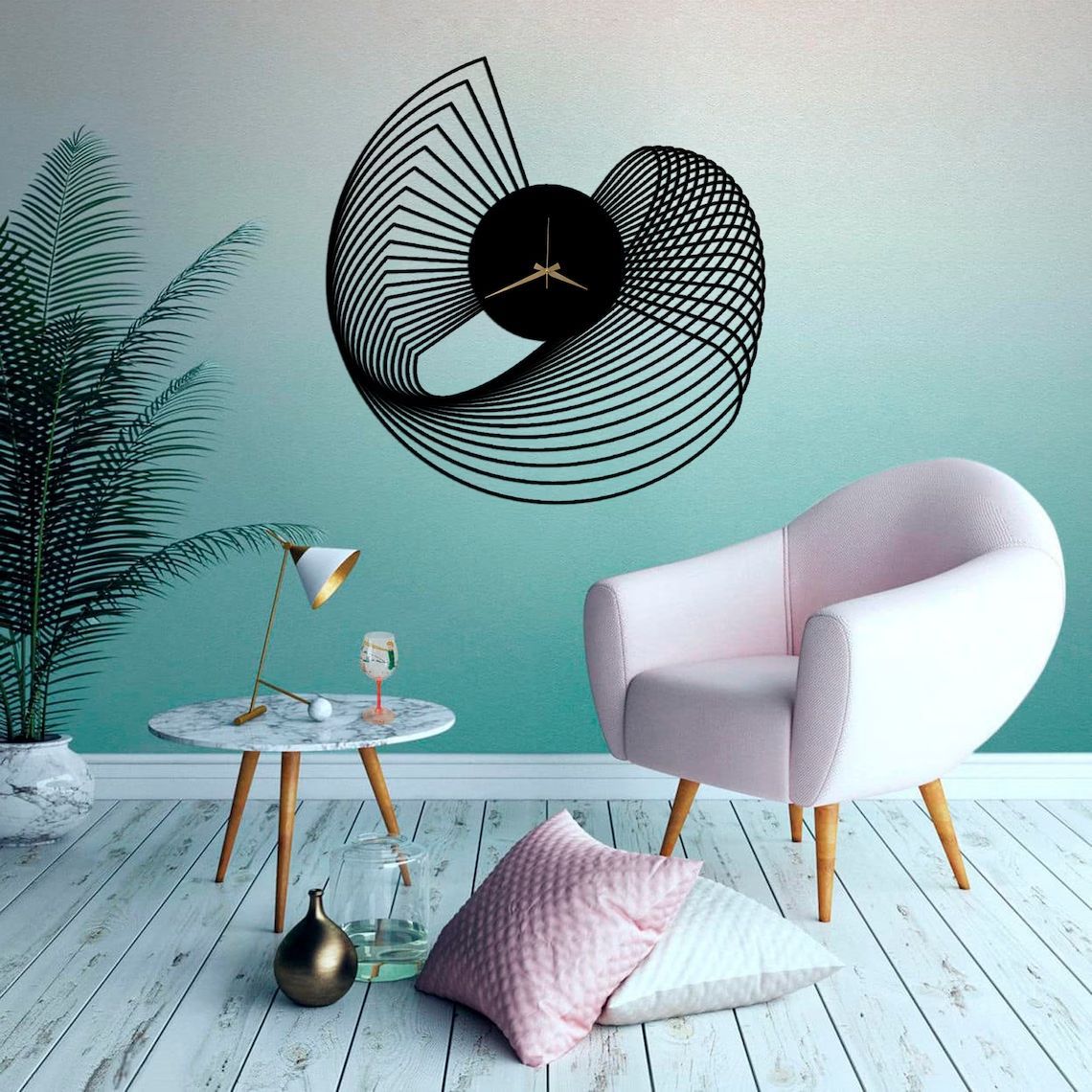 Spiral Metal Wall Clock, Line Wall Clock, Luxury Home Decoration, Wall ...