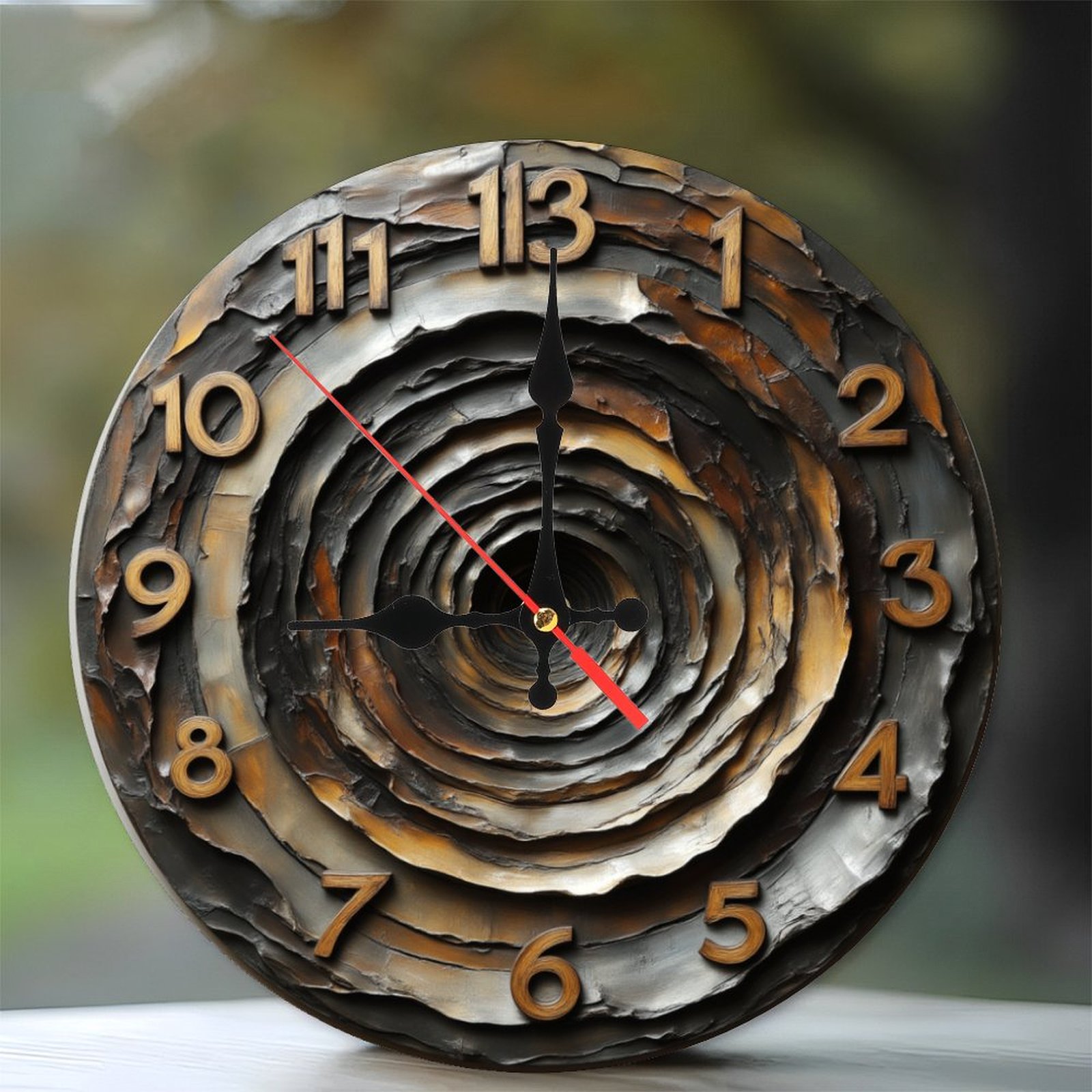 Spiral Metal Wall Clock Unique Design Art 10-Inch Silent Wooden Wall ...