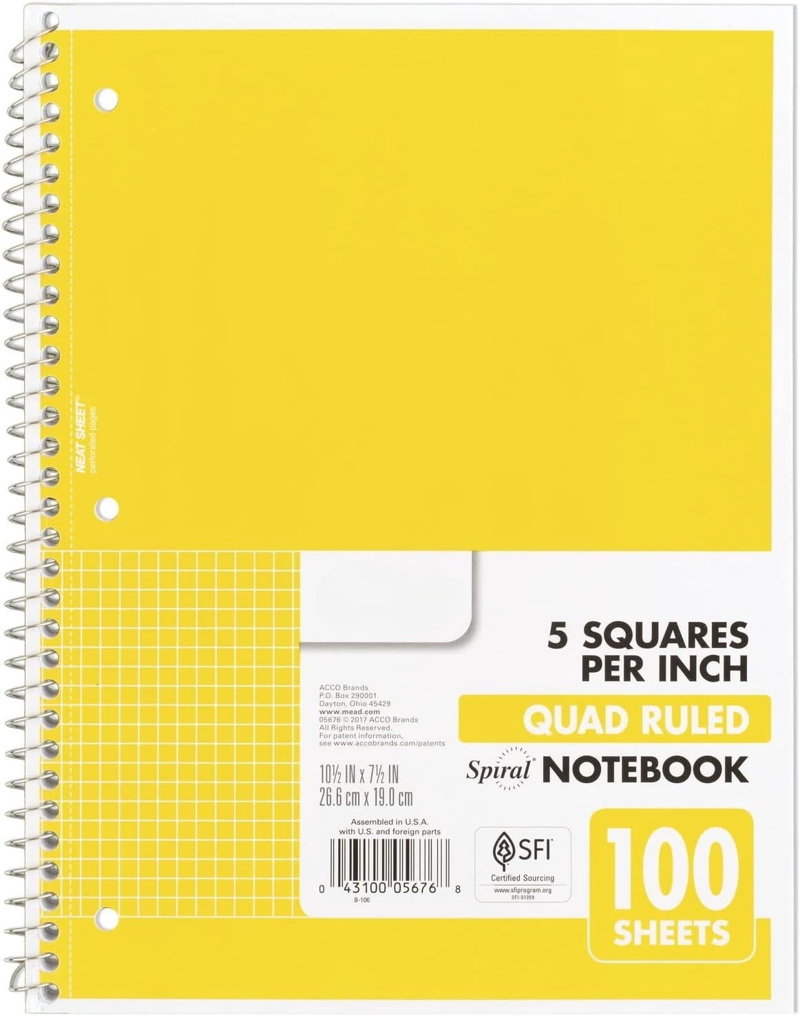 Spiral Notebook, 1 Subject, Graph Ruled Paper, 7-1/2