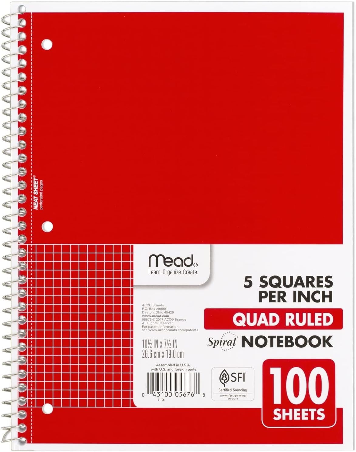 Spiral Notebook, 1 Subject, Graph Ruled Paper, 7-1/2" x 10-1/2", 100 ...