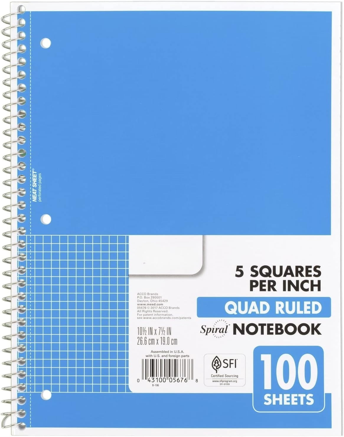 Spiral Notebook, 1 Subject, Graph Ruled Paper, 7-1/2