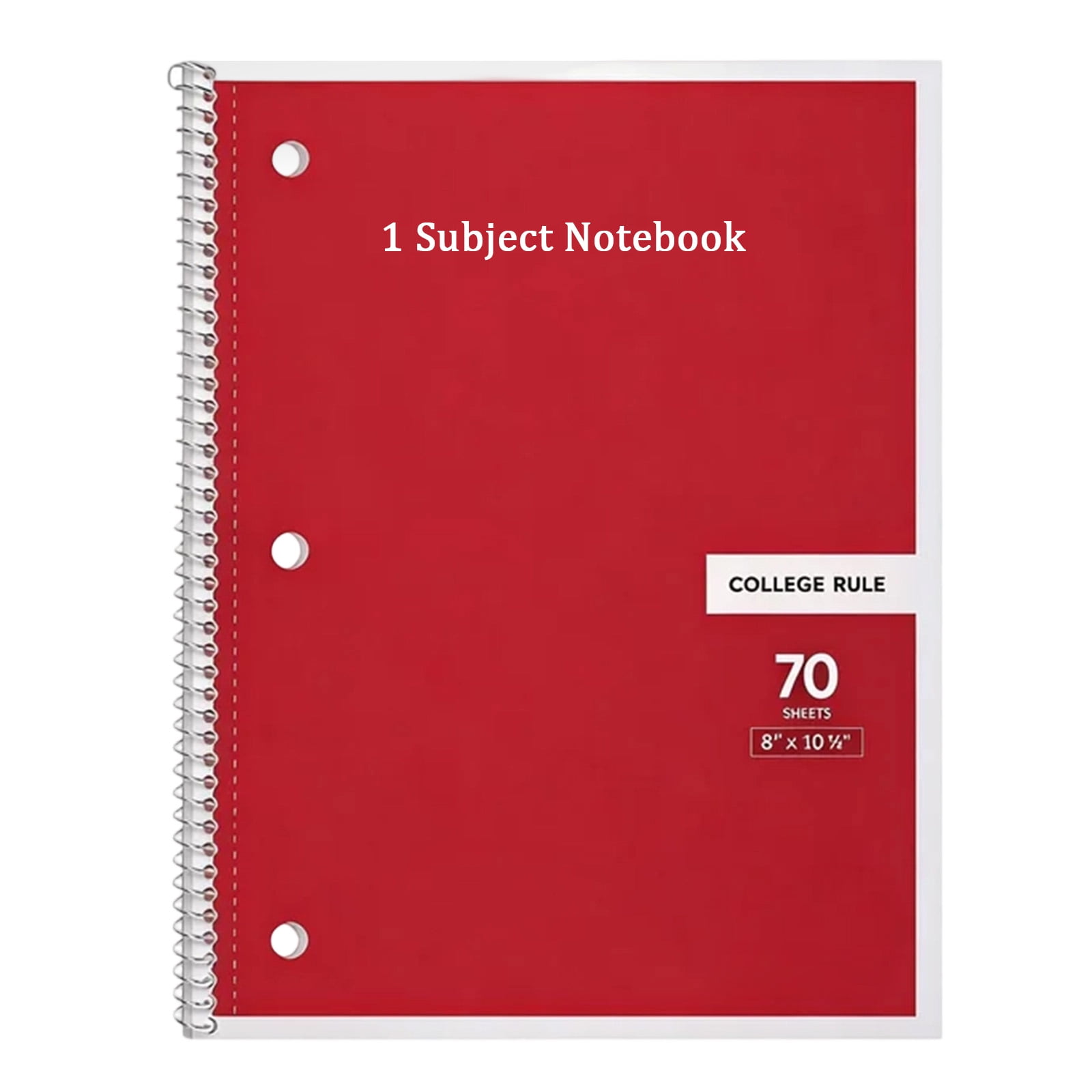 Spiral Notebook 1 Subject, Wide Ruled Paper 8.27" x 10.63 70 Sheets Red ...