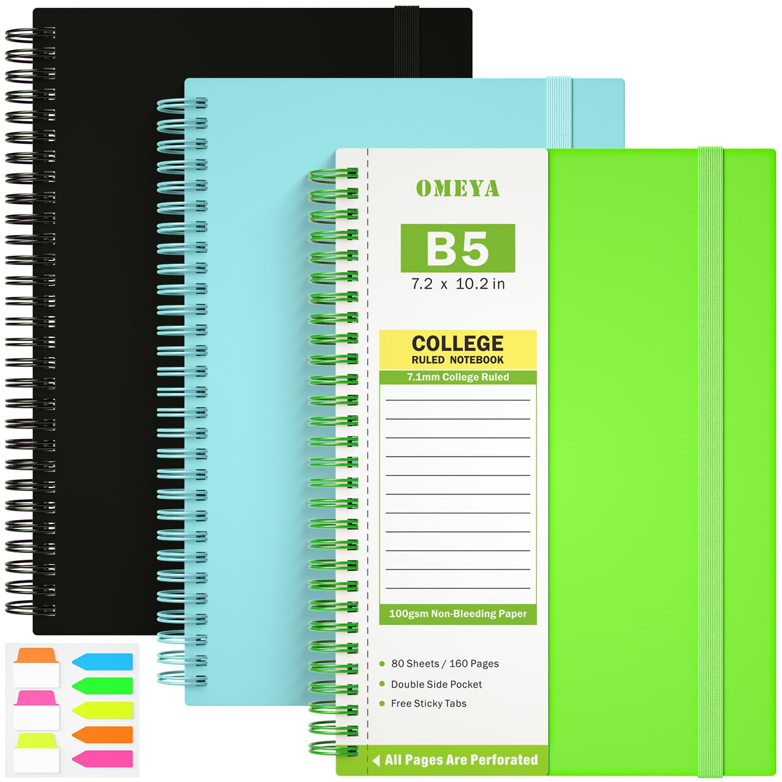 Spiral Notebook, 3 Pack Notebooks College Ruled with Pockets, B5 Lined ...