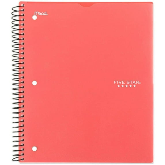 Five Star 3-Subject Spiral Notebook with Plastic Pockets, Wide Ruled ...