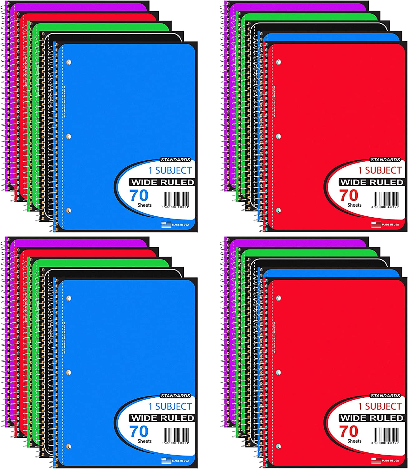 Spiral Bound Notebooks, 48 Wide Ruled, 70 Sheets, Single Subject ...