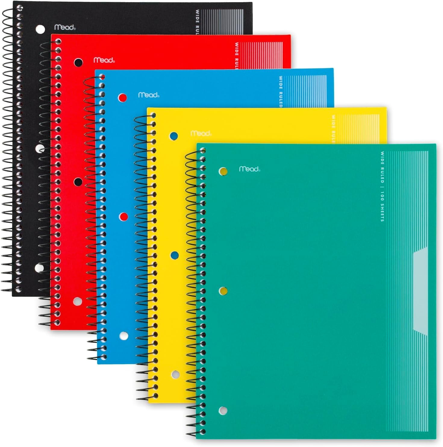 Spiral Notebook, 5 Pack, 1 Subject, Wide Ruled Paper, Plastic Cover, 8" x 10-1/2", 100 Sheets ...