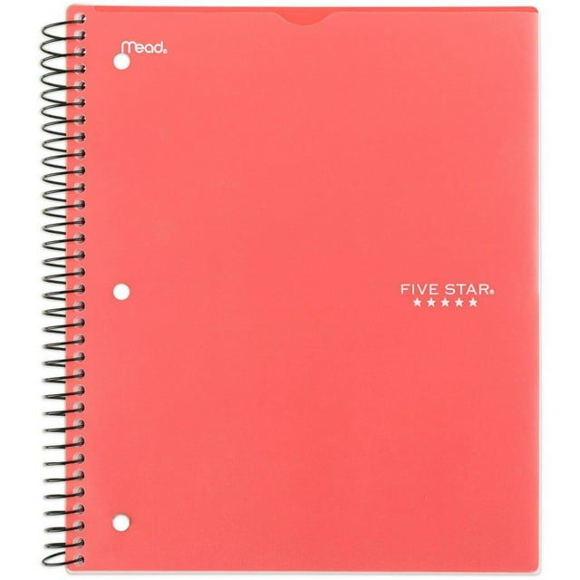 Spiral Notebook 5 Subject College Ruled Feature Rich Coral - Five Star ...