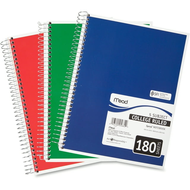 "Spiral Notebook, 5 Subject, Medium/college Rule, Randomly Assorted ...