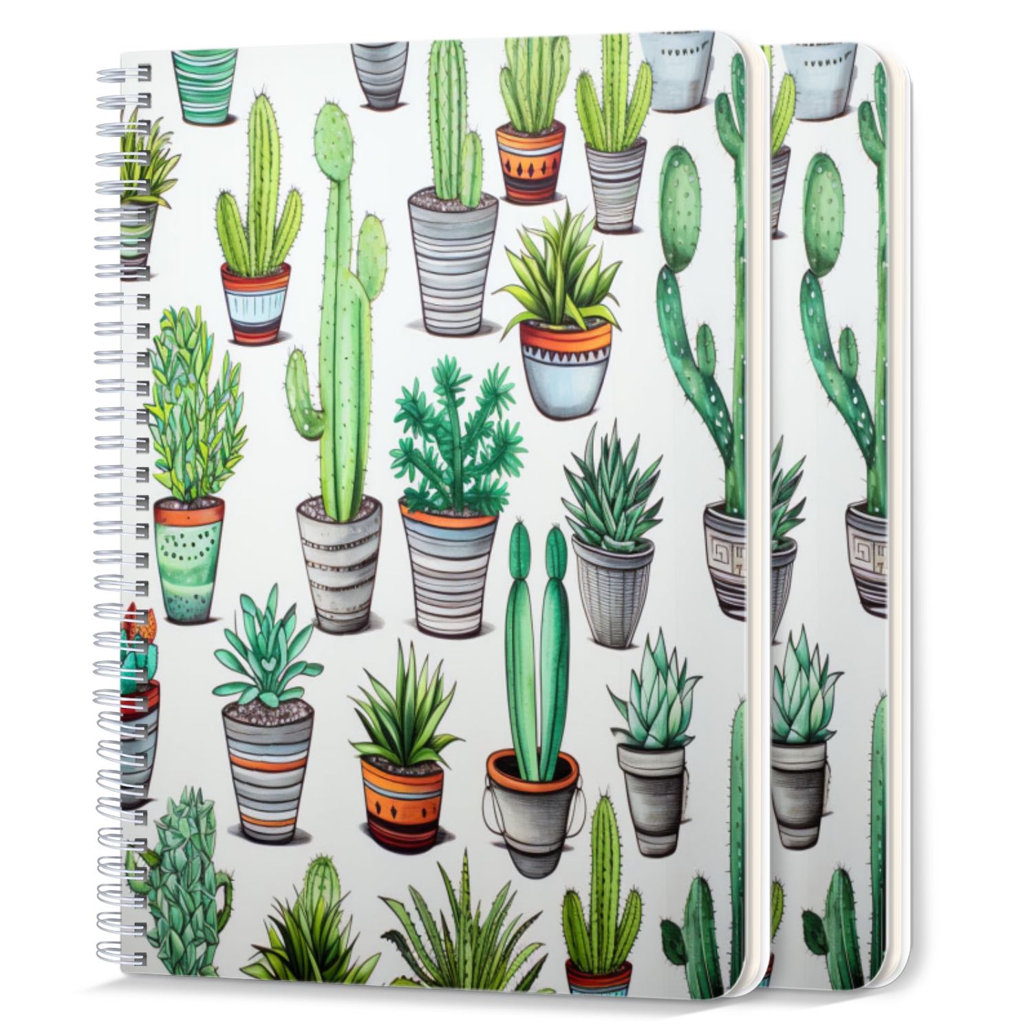 Spiral Notebook,College Ruled Journal,8.26" x 5.71" 50 Sheets/100 Pages,2 Pack - Various Cacti ...