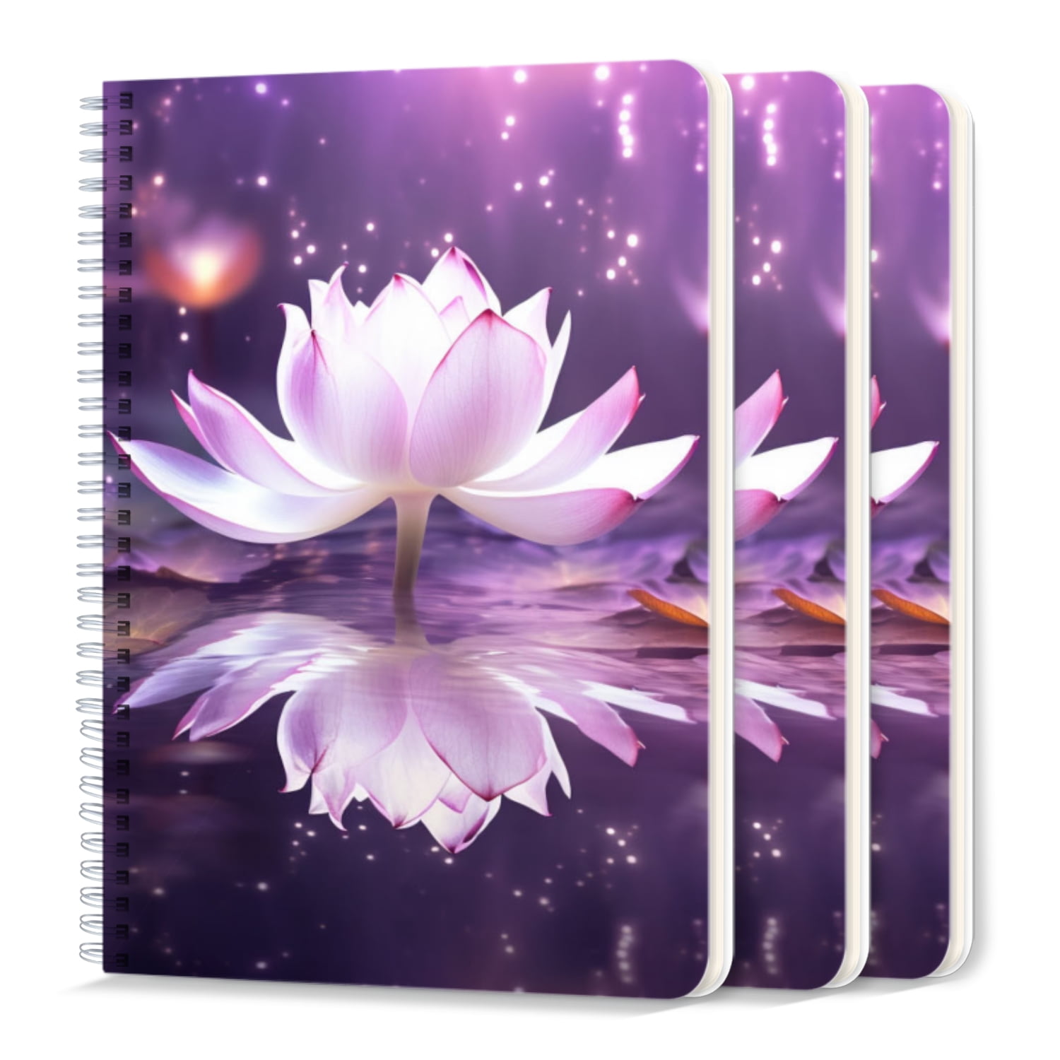 Spiral Notebook,College Ruled Journal,8.26" x 5.71" 50 Sheets/100 Pages,3 Pack - Beautiful Lotus ...