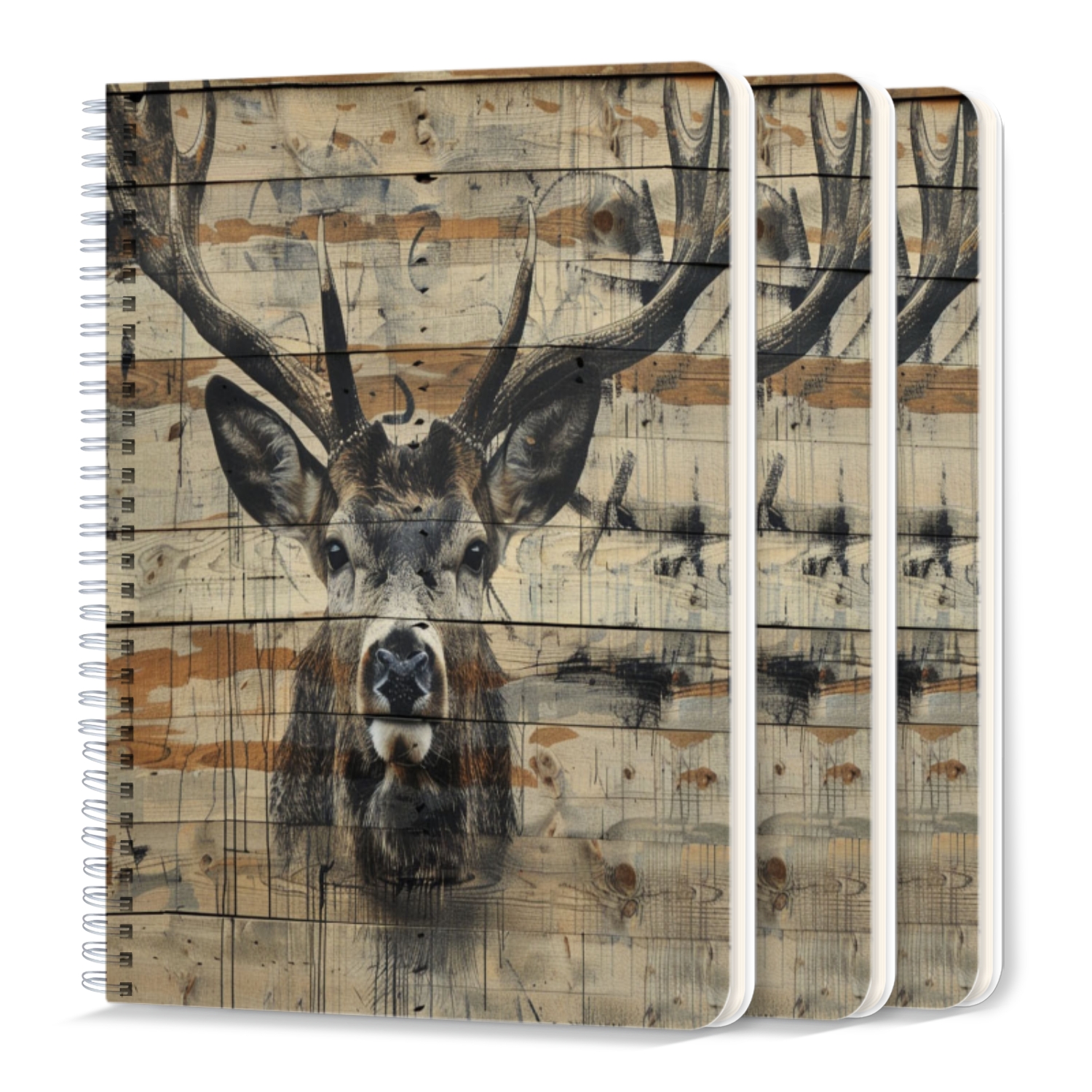 Spiral Notebook,College Ruled Journal,8.26" x 5.71" 50 Sheets/100 Pages,3 Pack - Head of Deer ...